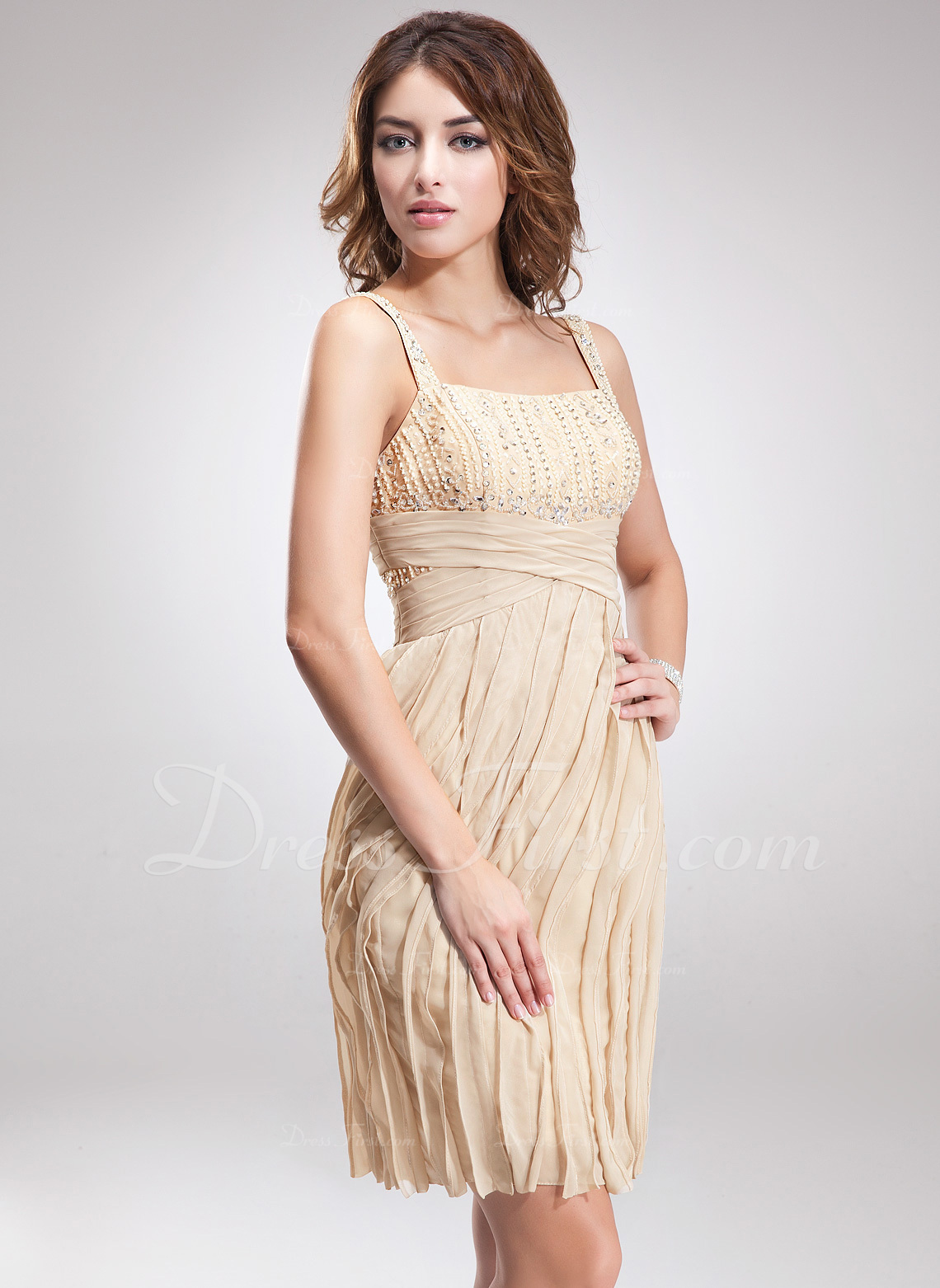 Sheath/Column Knee-Length Chiffon Cocktail Dress With Ruffle Beading ...