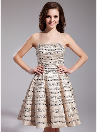 A-Line/Princess Sweetheart Short/Mini Satin Prom Dress With Beading ...